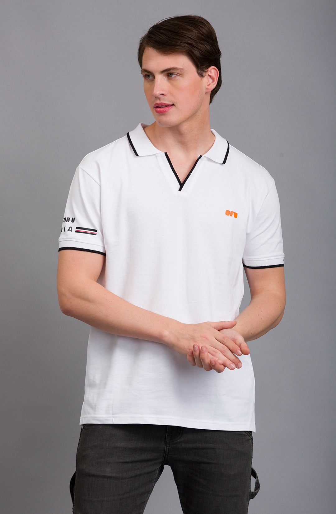 Timeless V-Neck Polo: Chic Comfort | White – OFU Lifestyle